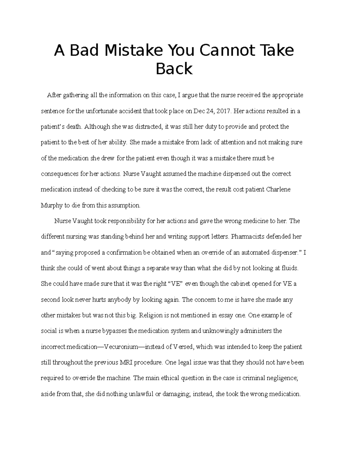 Ethics Exam-4 - 2 weeks exam - A Bad Mistake You Cannot Take Back After ...