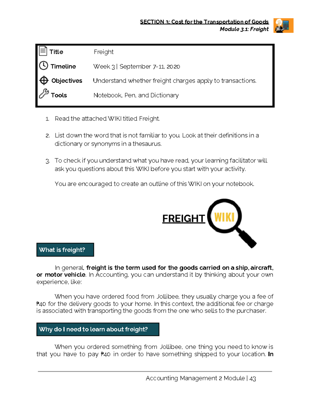 WIKI - Freight - Note for frieght - Module 3: Freight Title Freight ...