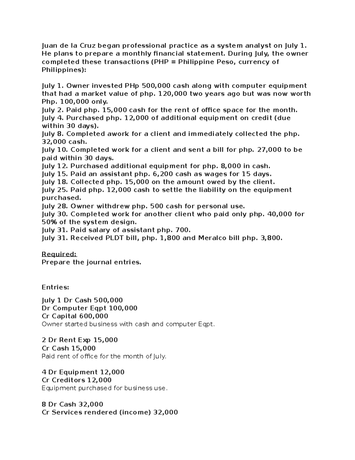 Upload - journal entries - Juan de la Cruz began professional practice ...