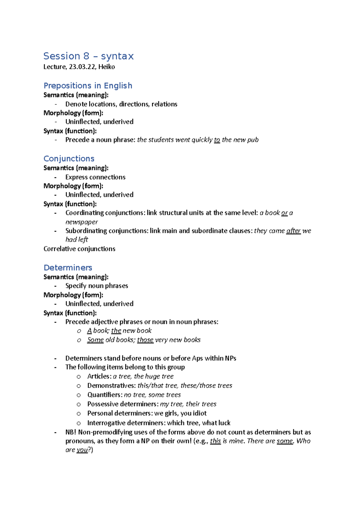 Session 8 - syntax - Session 8 – syntax Lecture, 23.03, Heiko ...