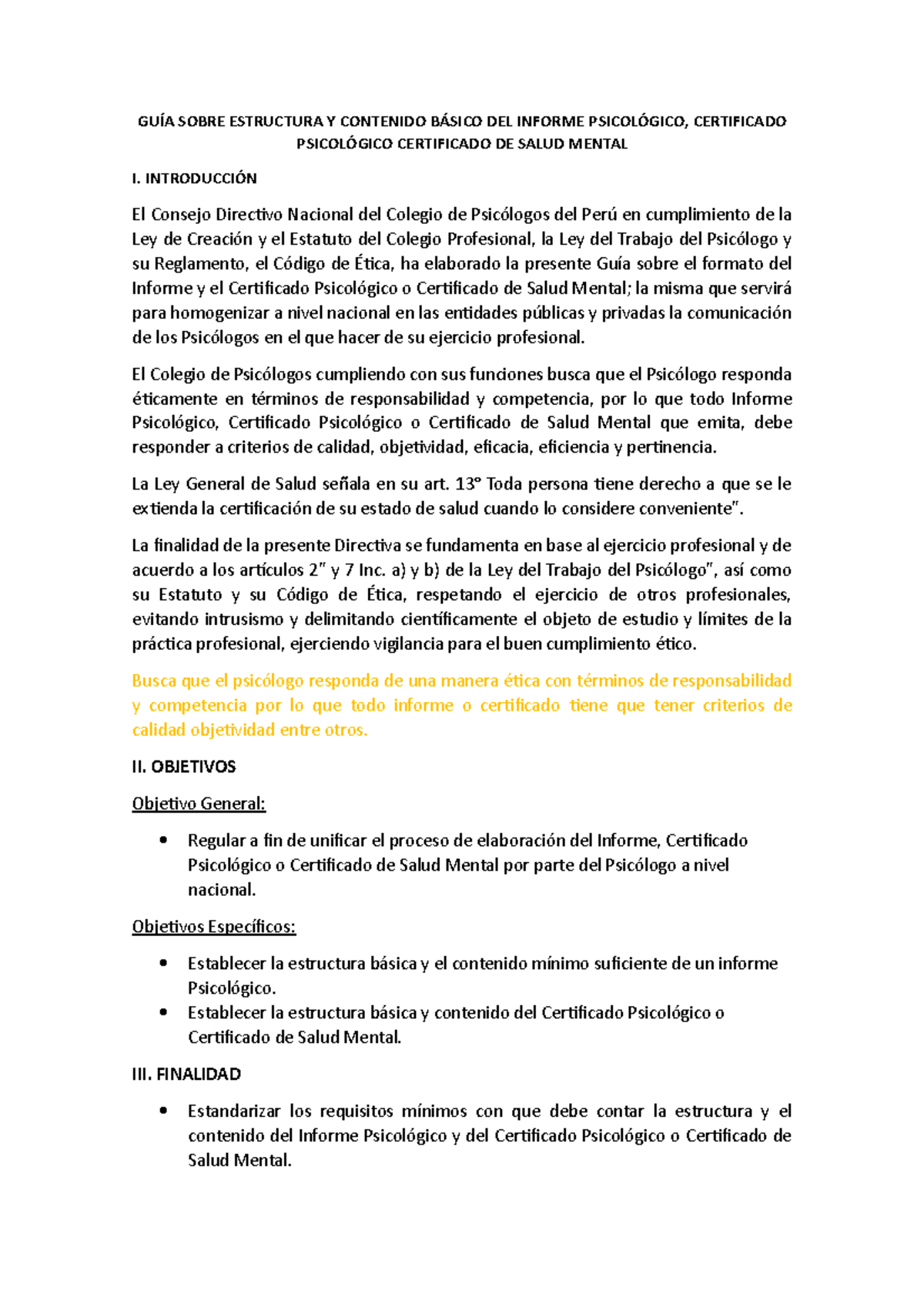 GUÍA Sobre Estructura Y Contenido Básico DEL Informe Psicológico - GUÍA ...