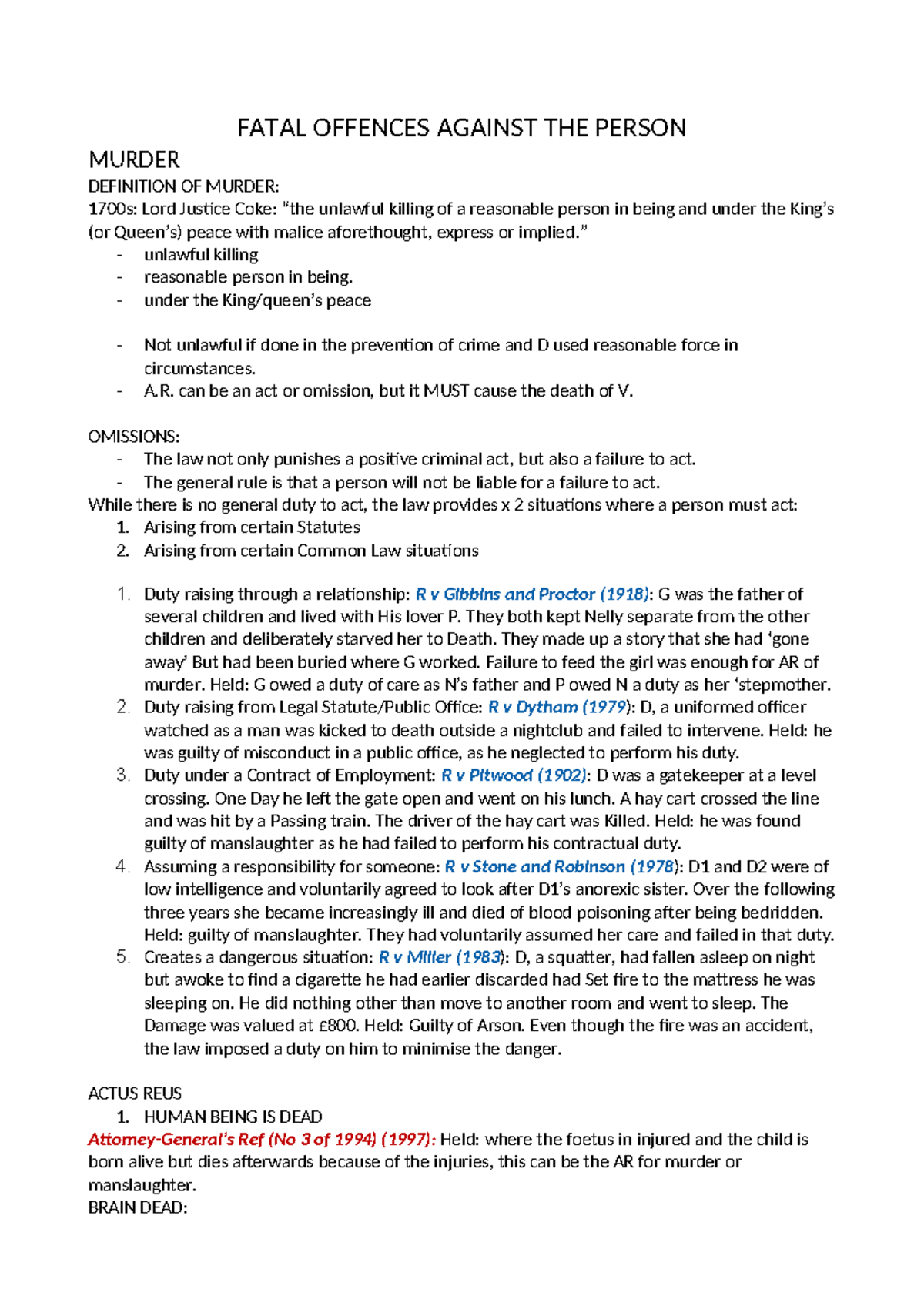 Murder - FATAL OFFENCES AGAINST THE PERSON MURDER DEFINITION OF MURDER ...