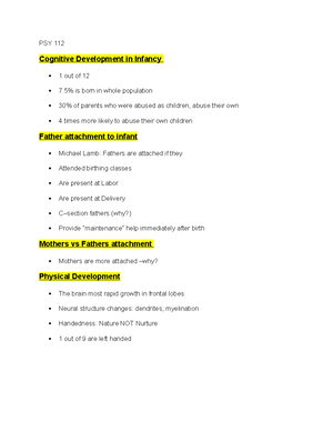 PSC 140 Notes - PSC 140: Developmental Psychology 4/11/17 Foundational ...