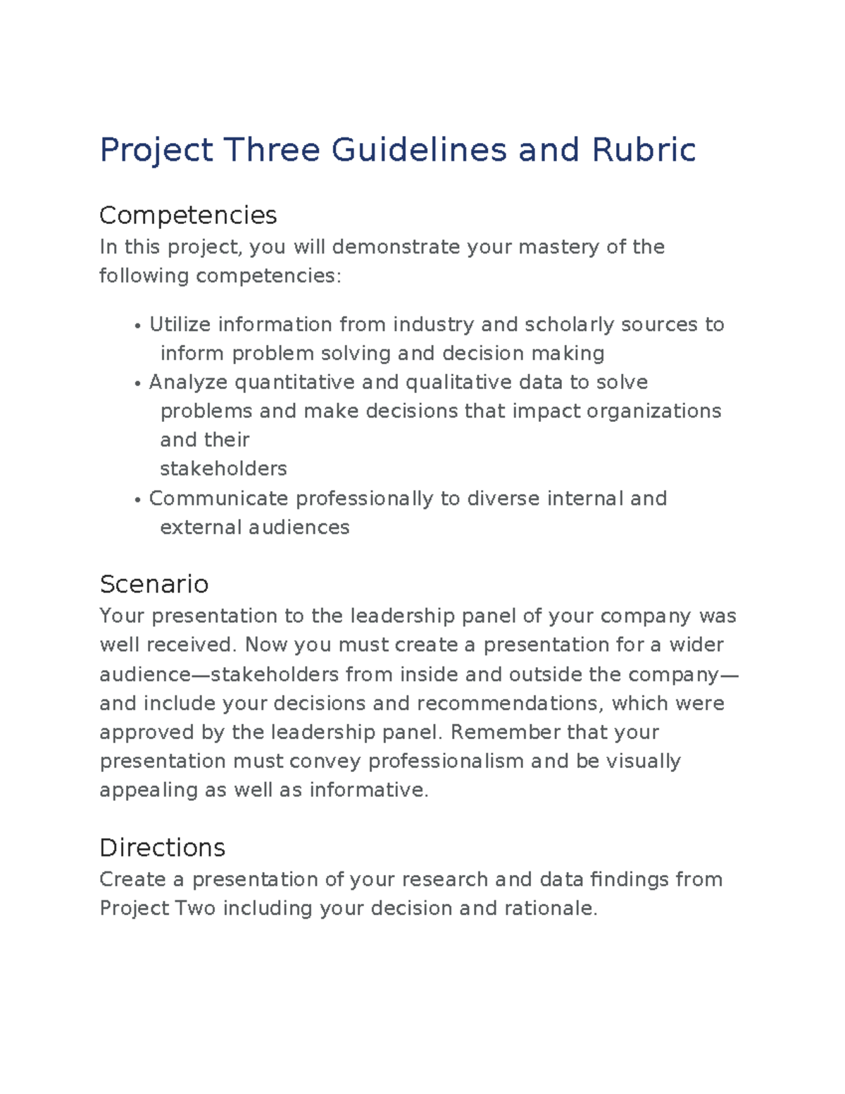 Week 7 assignment - Project Three Guidelines and Rubric Competencies In ...