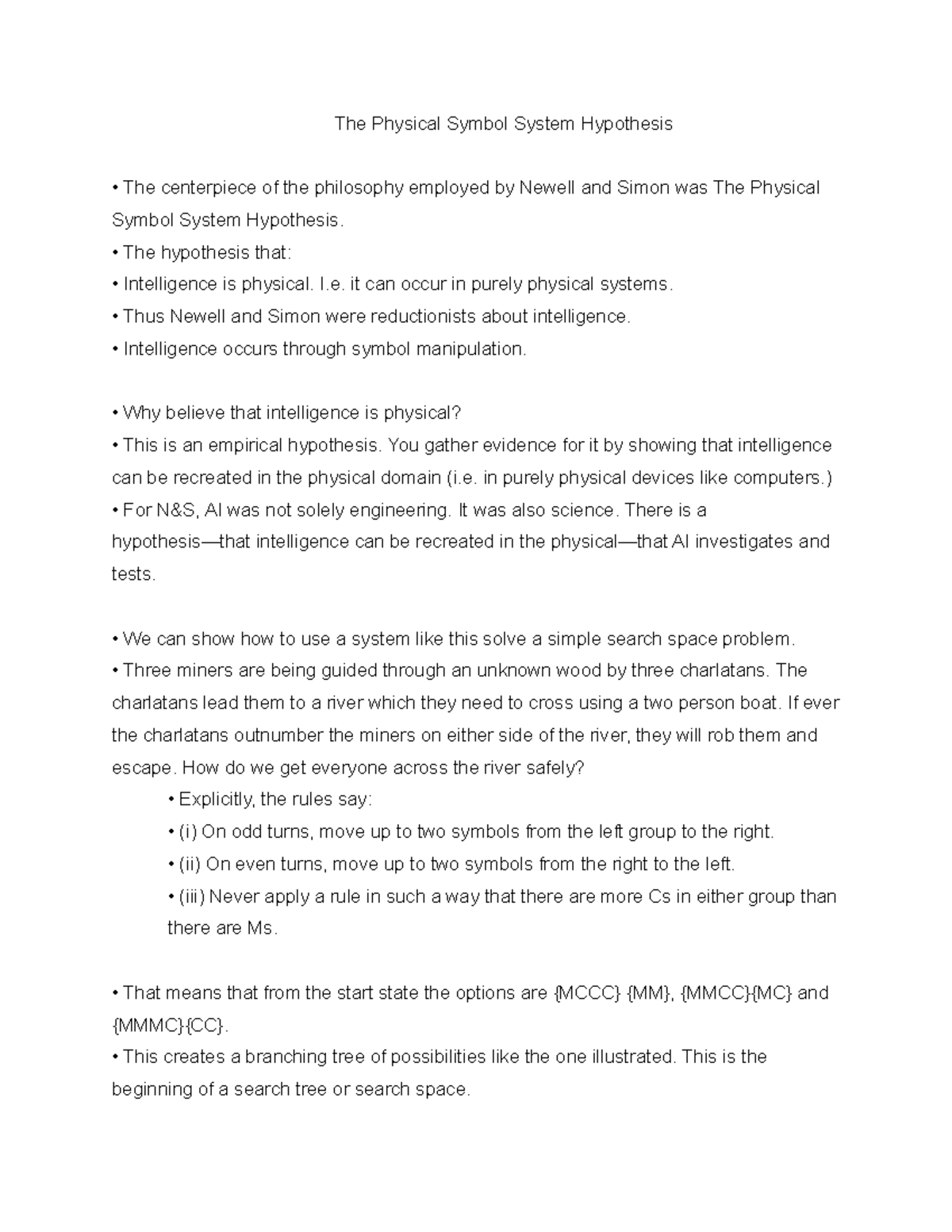 The Physical Symbol System Hypothesis - The hypothesis that ...
