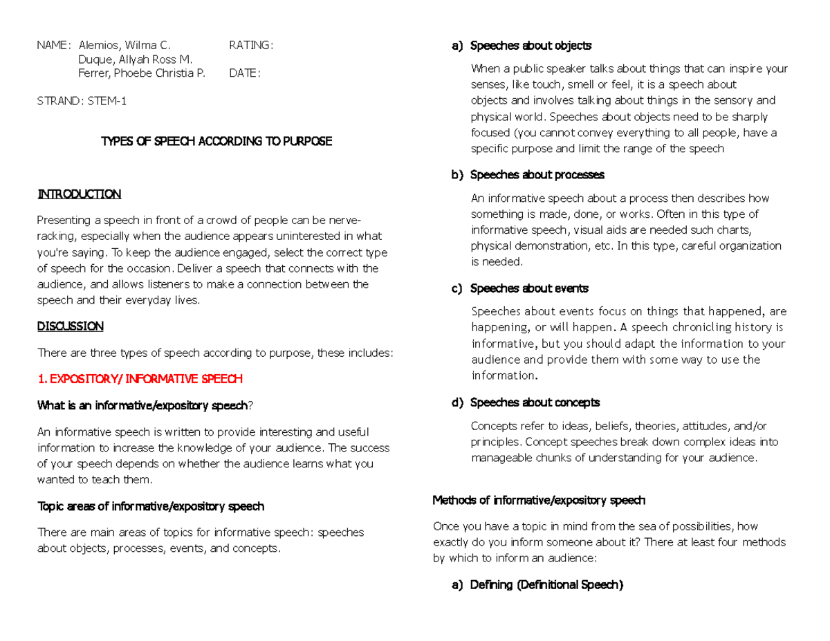 POI Speech Revised Revised - NAME: Alemios, Wilma C. Duque, Allyah Ross ...