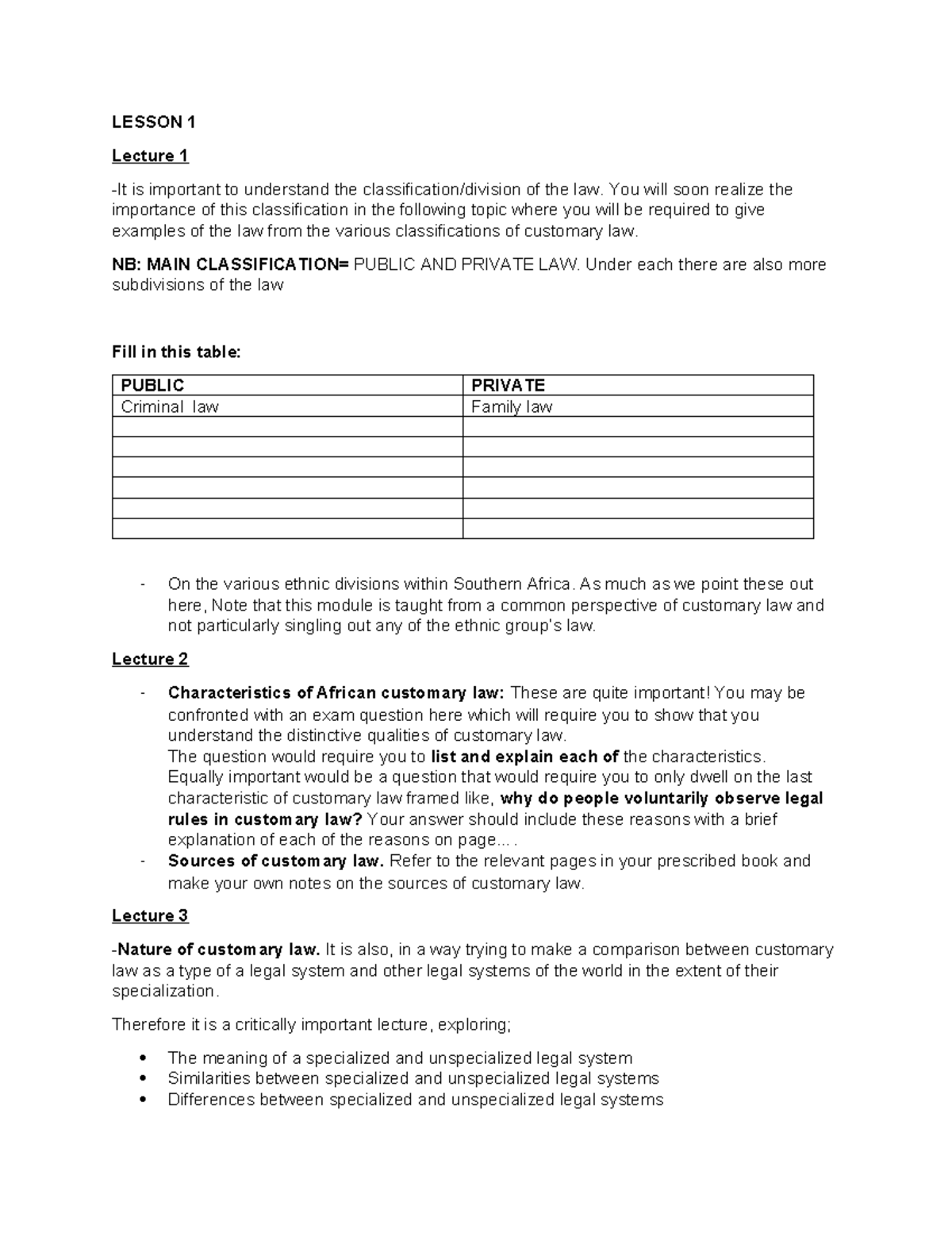 Lessons 1,2,3 - LESSON 1 Lecture 1 -It is important to understand the classification/division of ...