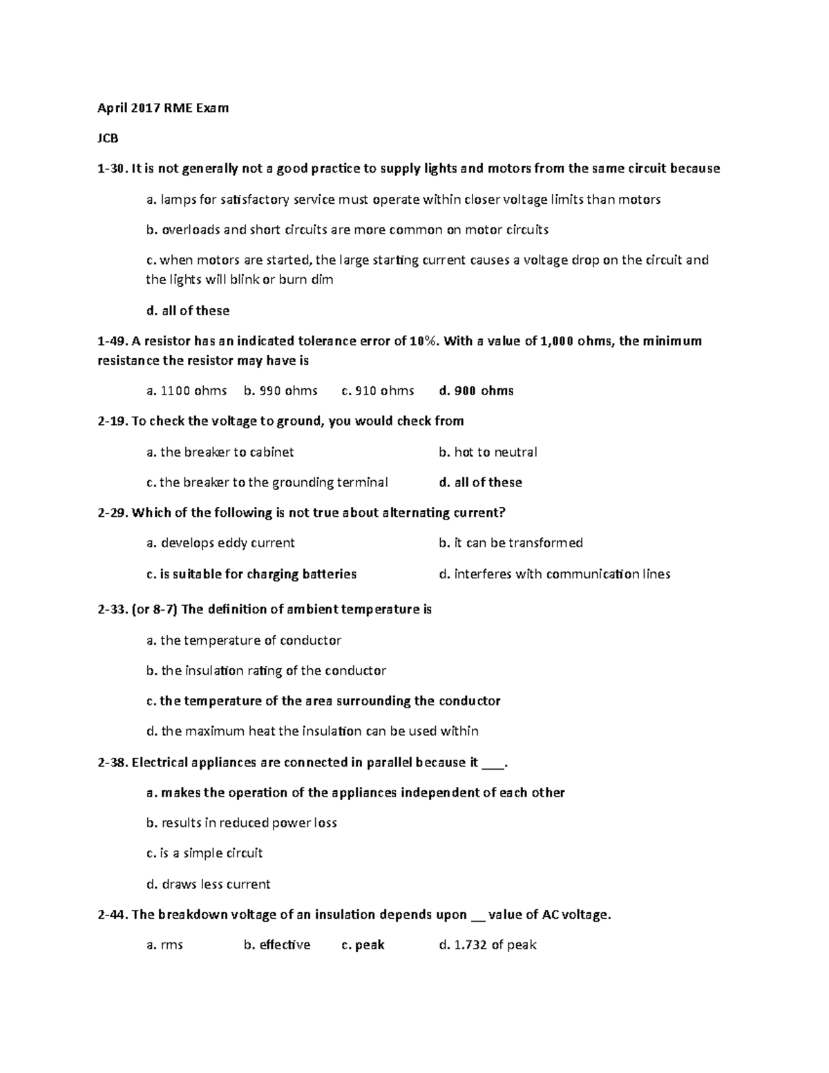 April 2017 RME Exam - For RME Reviewer - April 2017 RME Exam JCB 1-30 ...