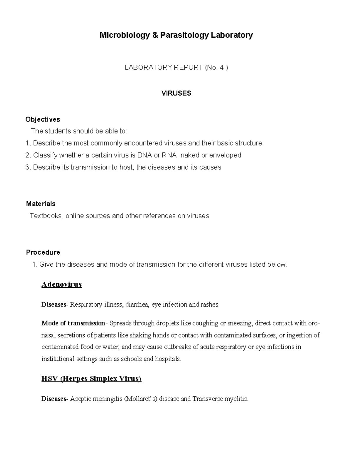 Laboratory Report NO. 4 About Virus - Microbiology & Parasitology ...