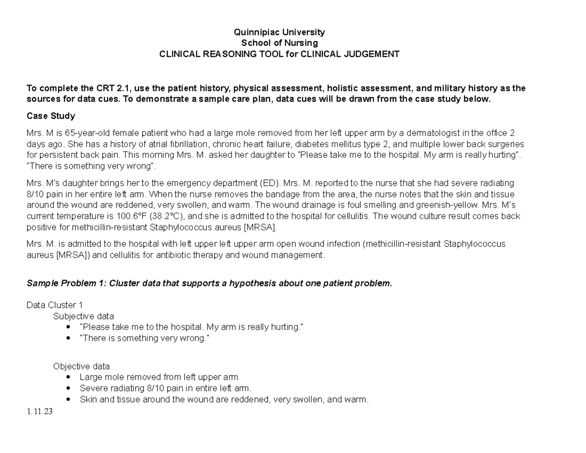 CRT 2.1 Sample 1.23.23 - CRT - Quinnipiac University School of Nursing ...