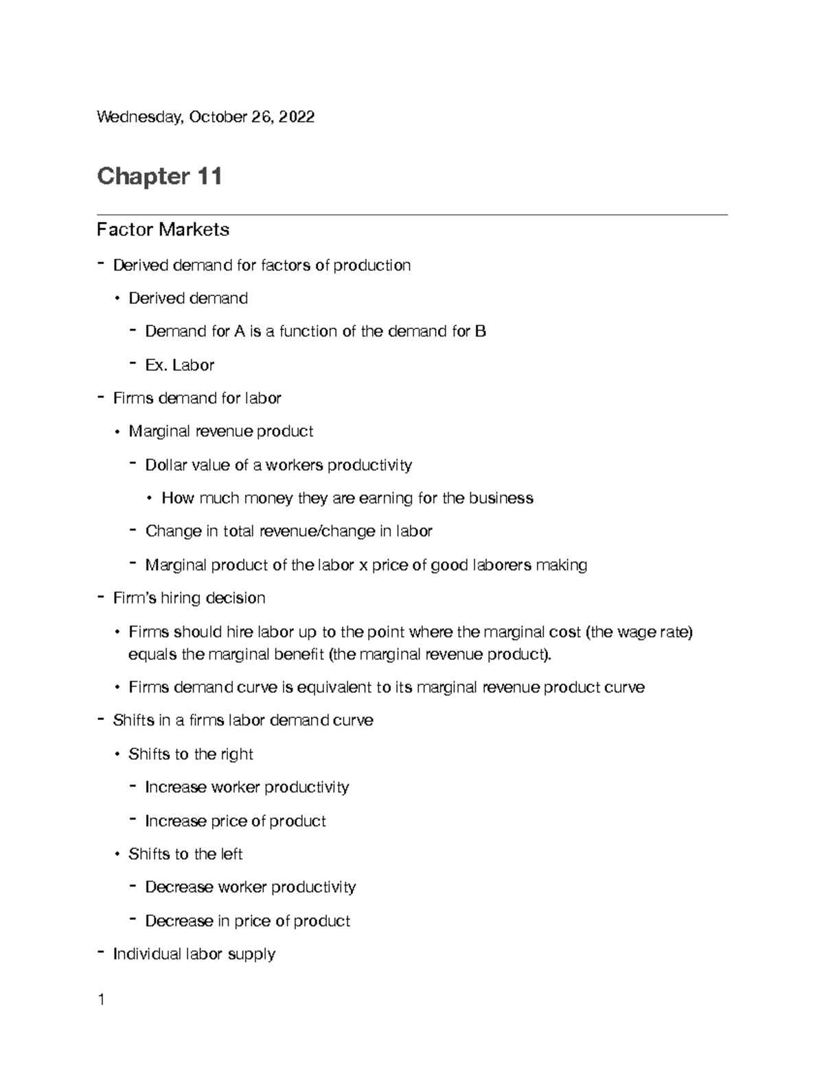 economics chapter 11 - Wednesday, October 26, 2022 Chapter 11 Factor ...