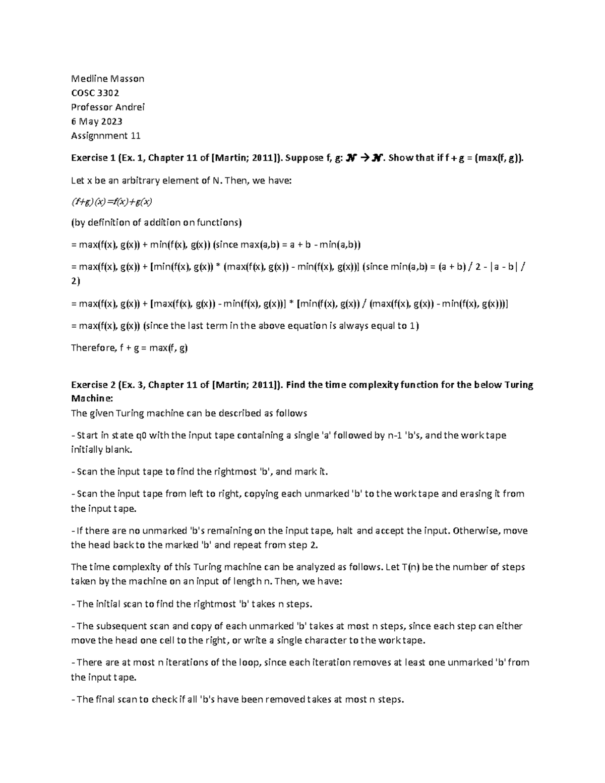 Assignment 11 2023 - Medline Masson COSC 3302 Professor Andrei 6 May ...