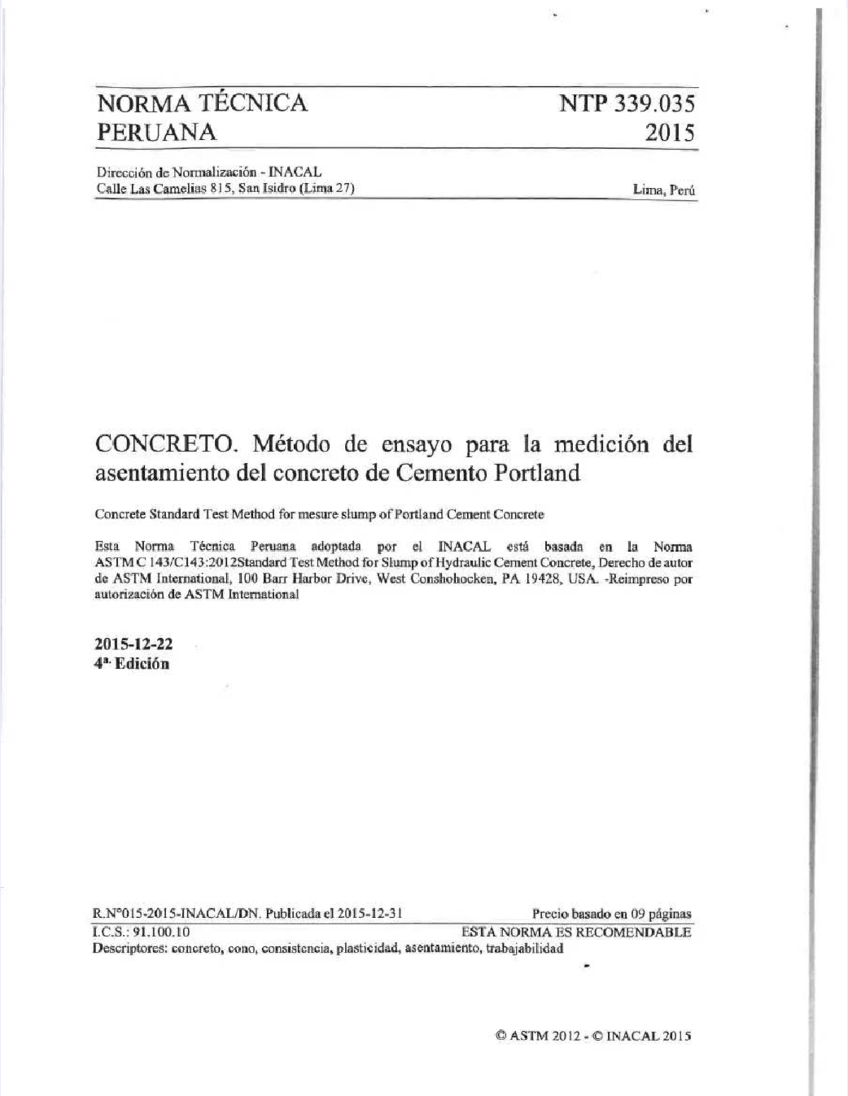 Ntp-339035 - NTP - NORMA TÉCNICA NTP 339 PERUANA 2015 Dirección de ...