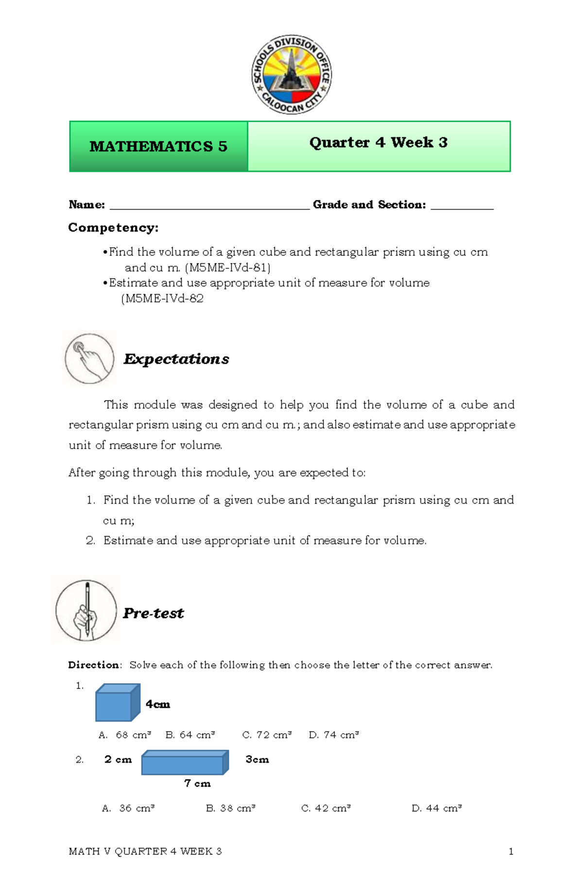 Math 5 April 24 25 2024 - Mathematics - Name ...