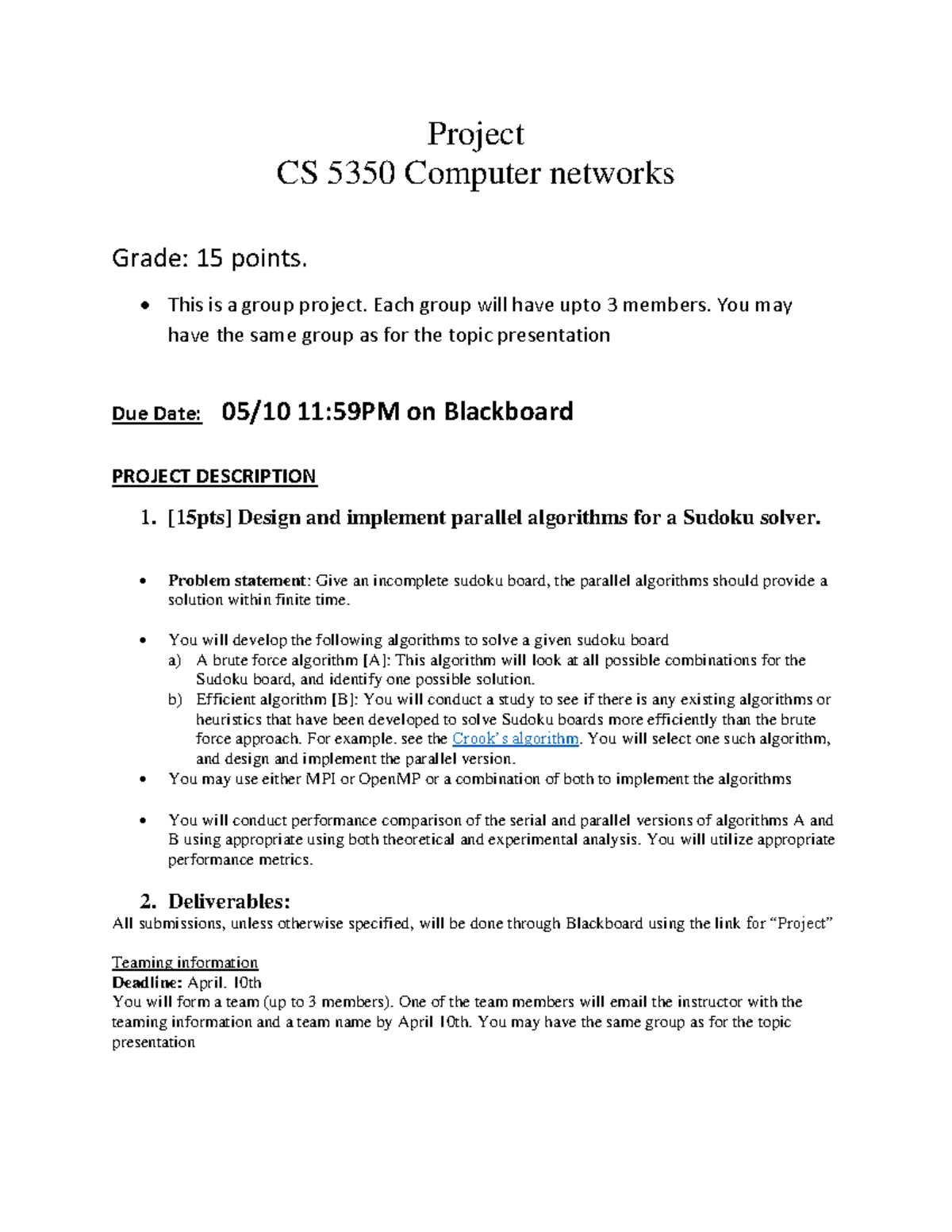 Project - Project CS 5350 Computer networks Grade: 15 points. • This is ...
