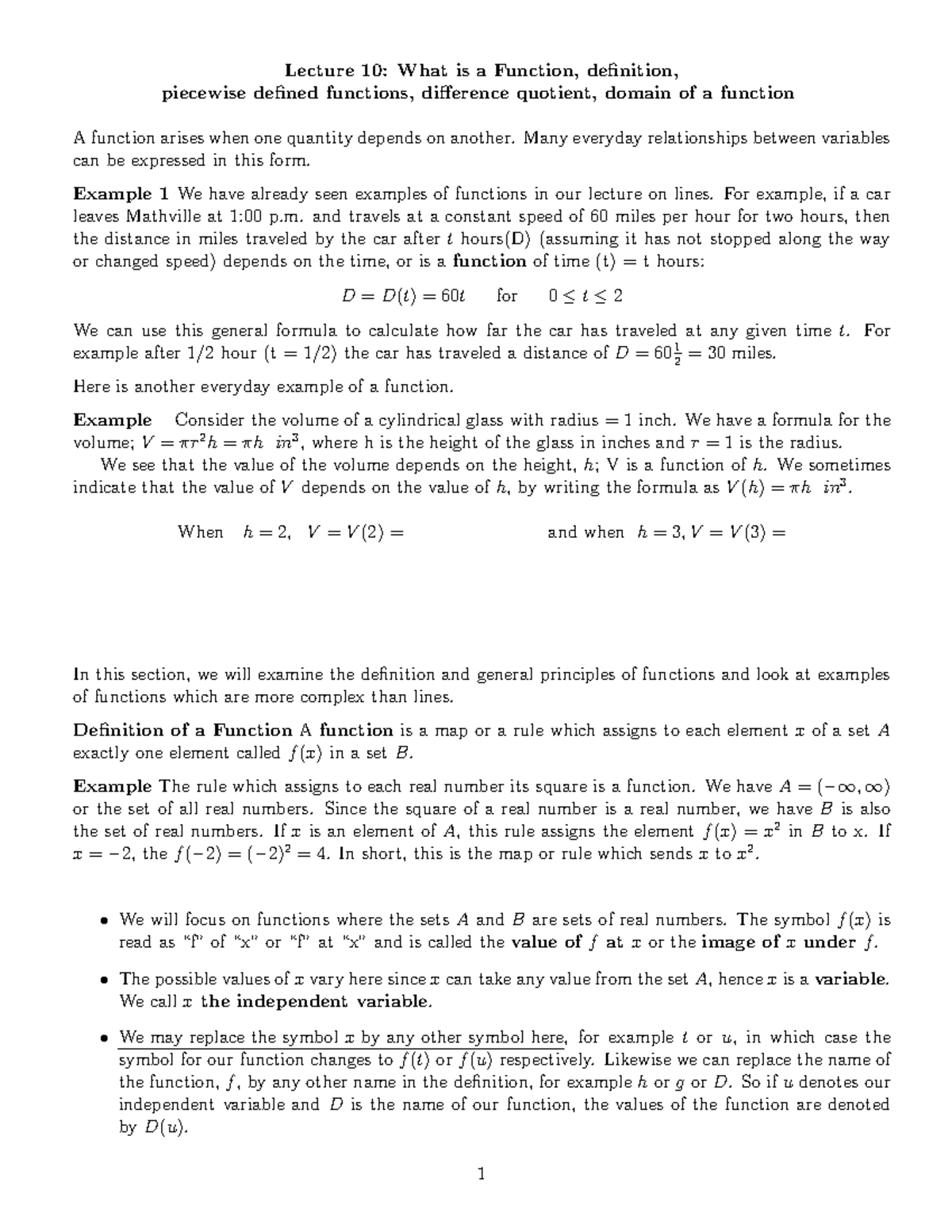 Precalculus Lecture 10 What Is A Function Lecture 10 What Is A
