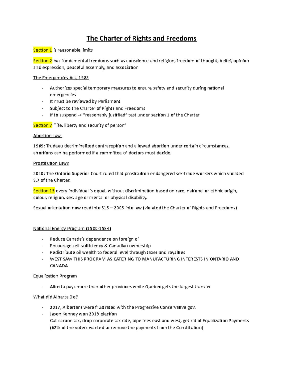 Study Guide - The Charter of Rights and Freedoms Section 1 is ...