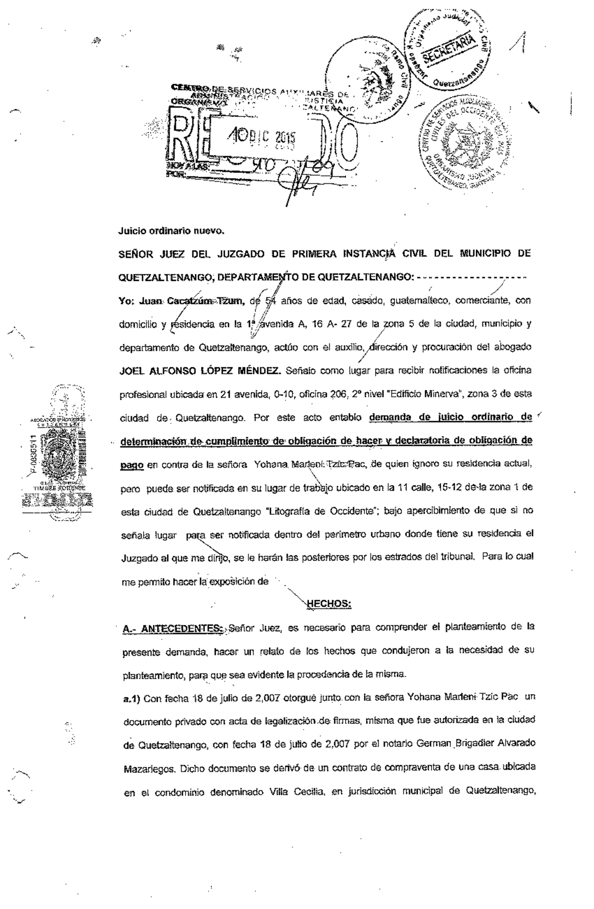 Demanda Ordinario Civil 2 - Derecho civil - Studocu