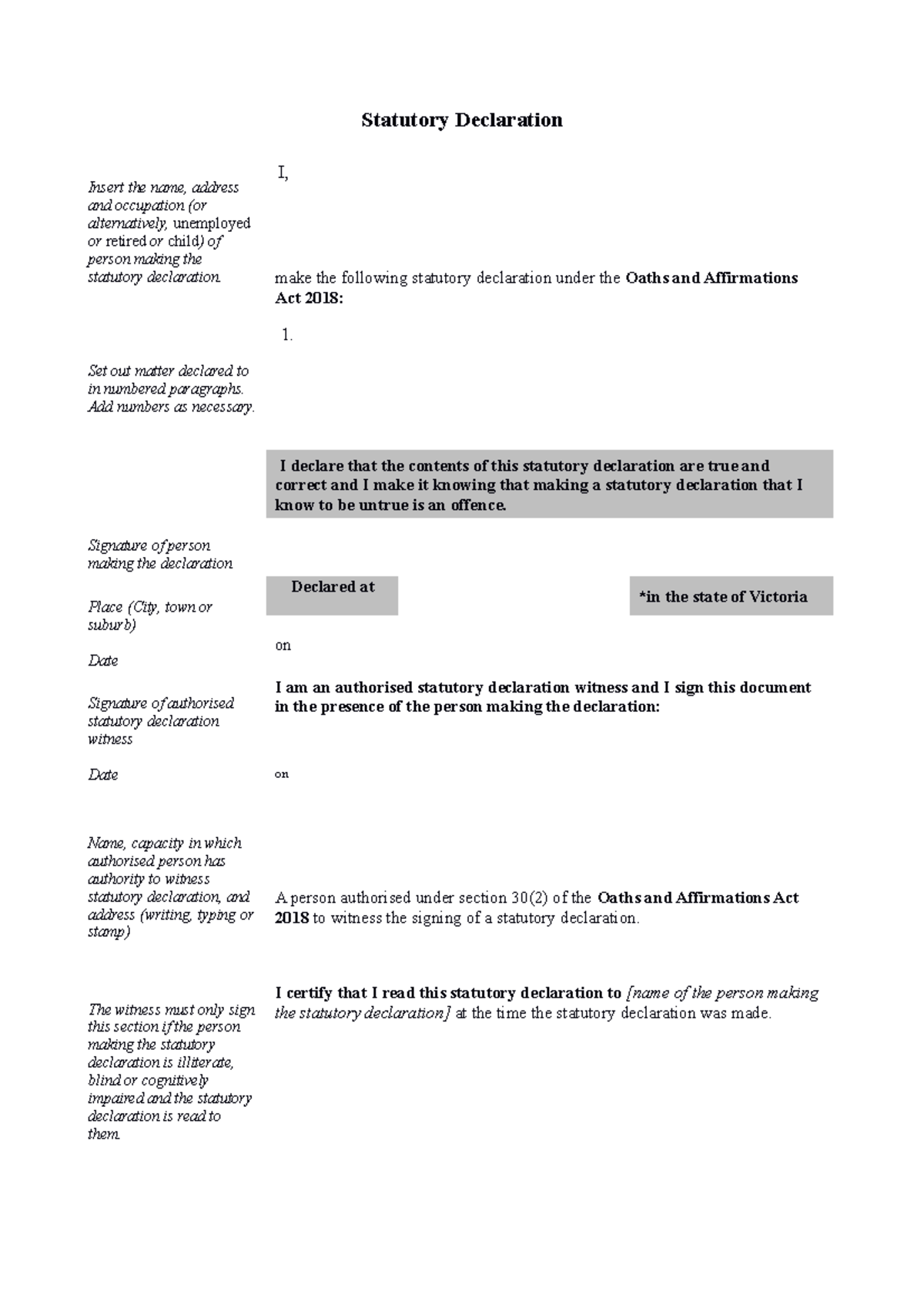 Statutory-declaration-form - Statutory Declaration Insert the name ...