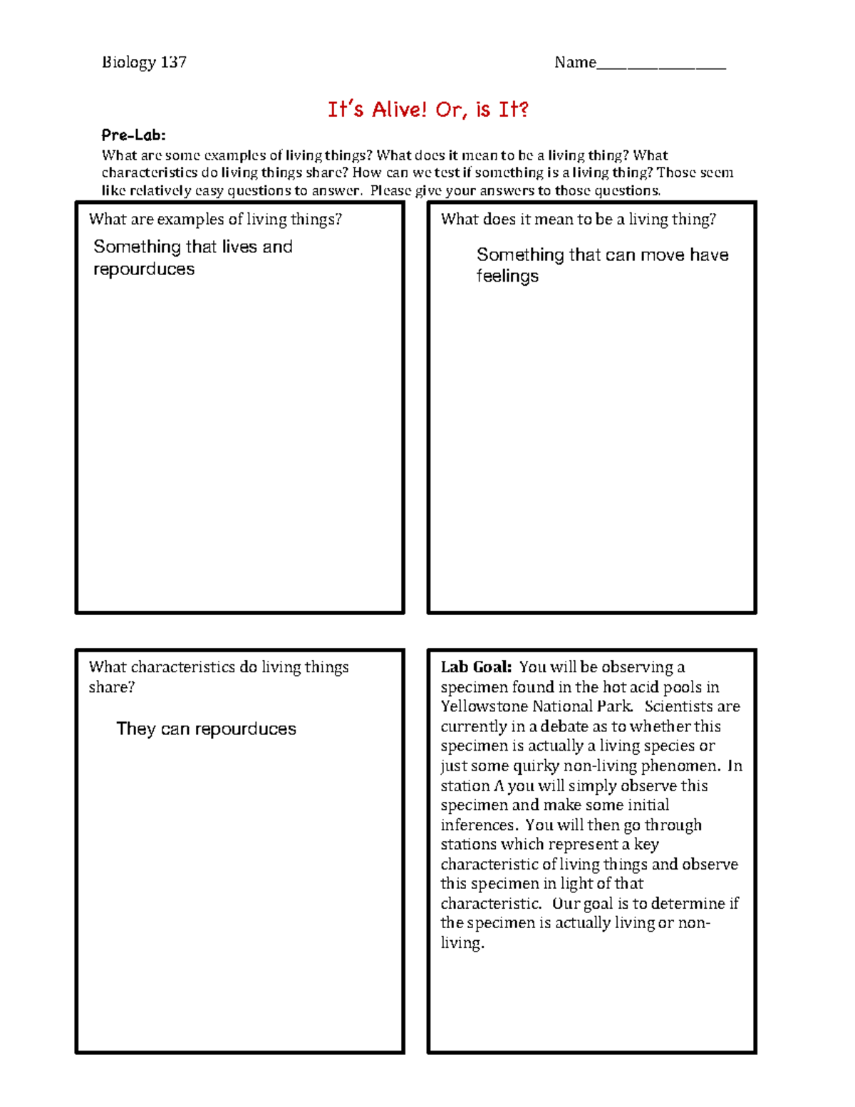 Life Lab - Essential Cell Biology - Biology 137 Name ...