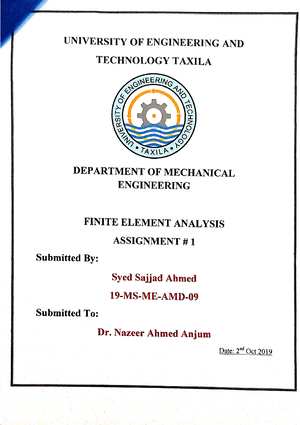 lab manual of FEA - Finite Element Analysis (FEA) Lab (ANSYS) (Final Lab Report of the Semester ...
