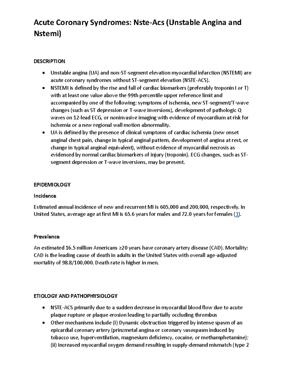 Acute Coronary Syndromes Nste-Acs (Unstable Angina and Nstemi) - Acute ...