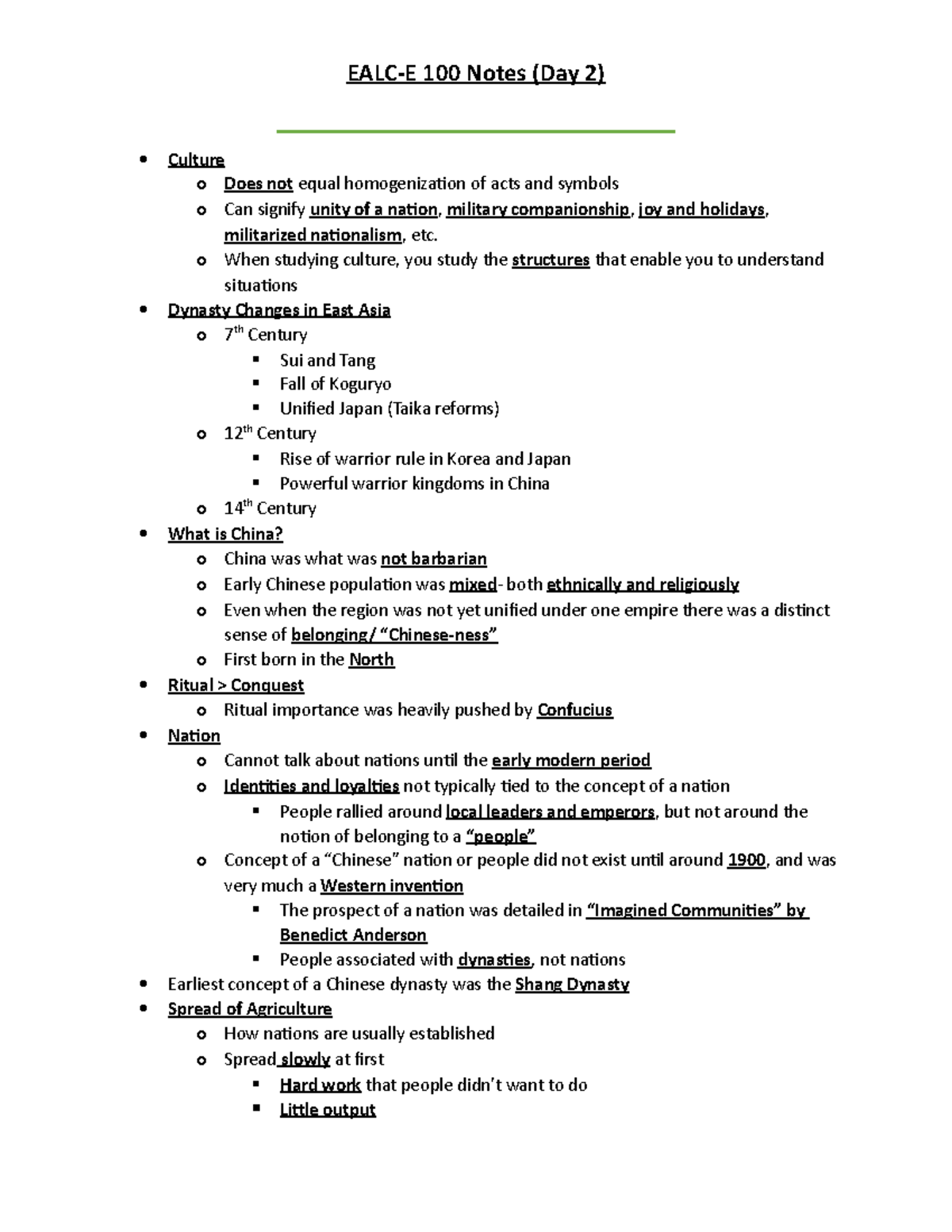 EALC-E 100 Notes (Day 3- Lecture + Homework) - EALC-E 100 Notes (Day 2 ...