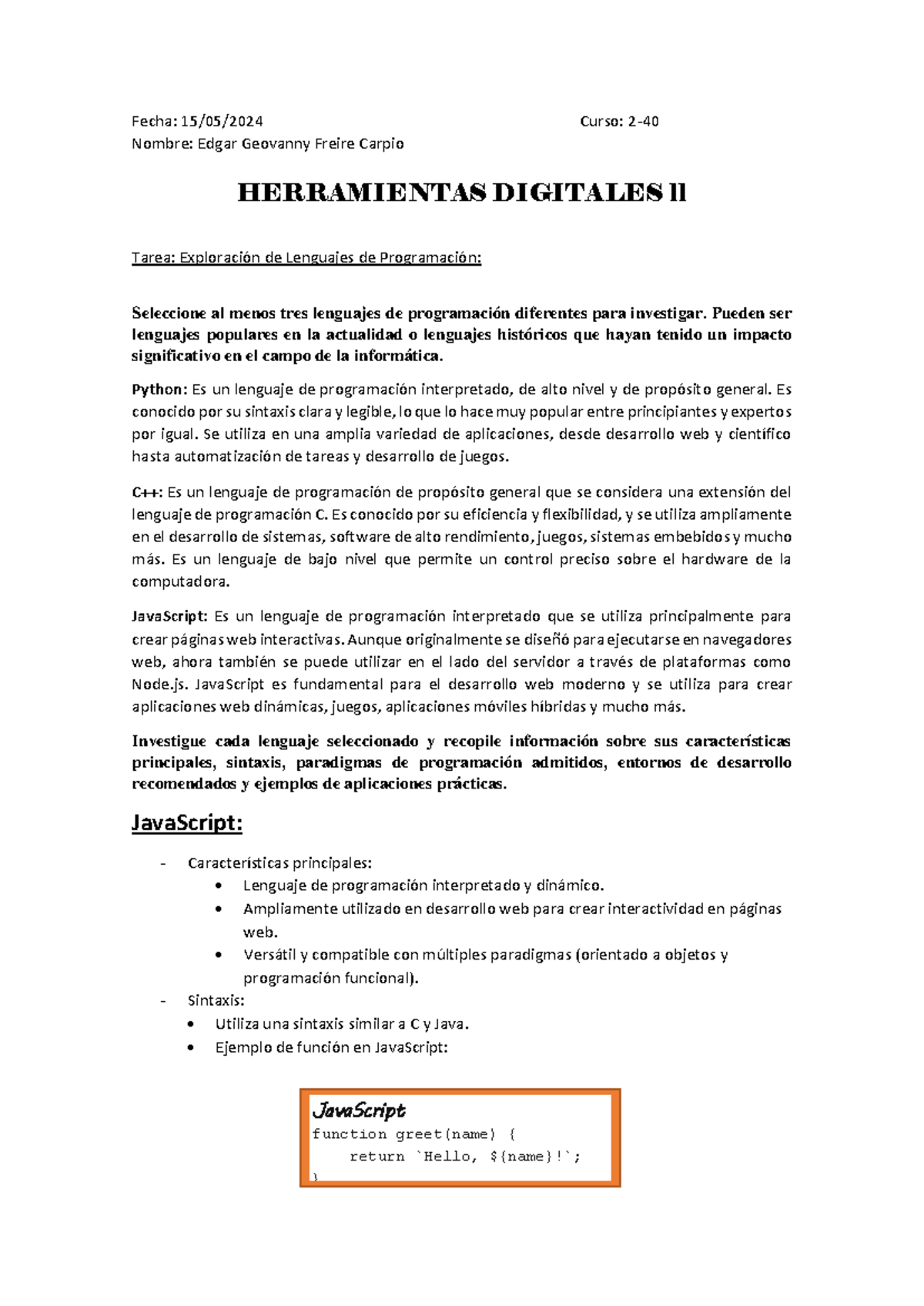 Tarea de digitales ll - xxxxx - Fecha: 15/05/2024 Curso: 2- 40 Nombre ...