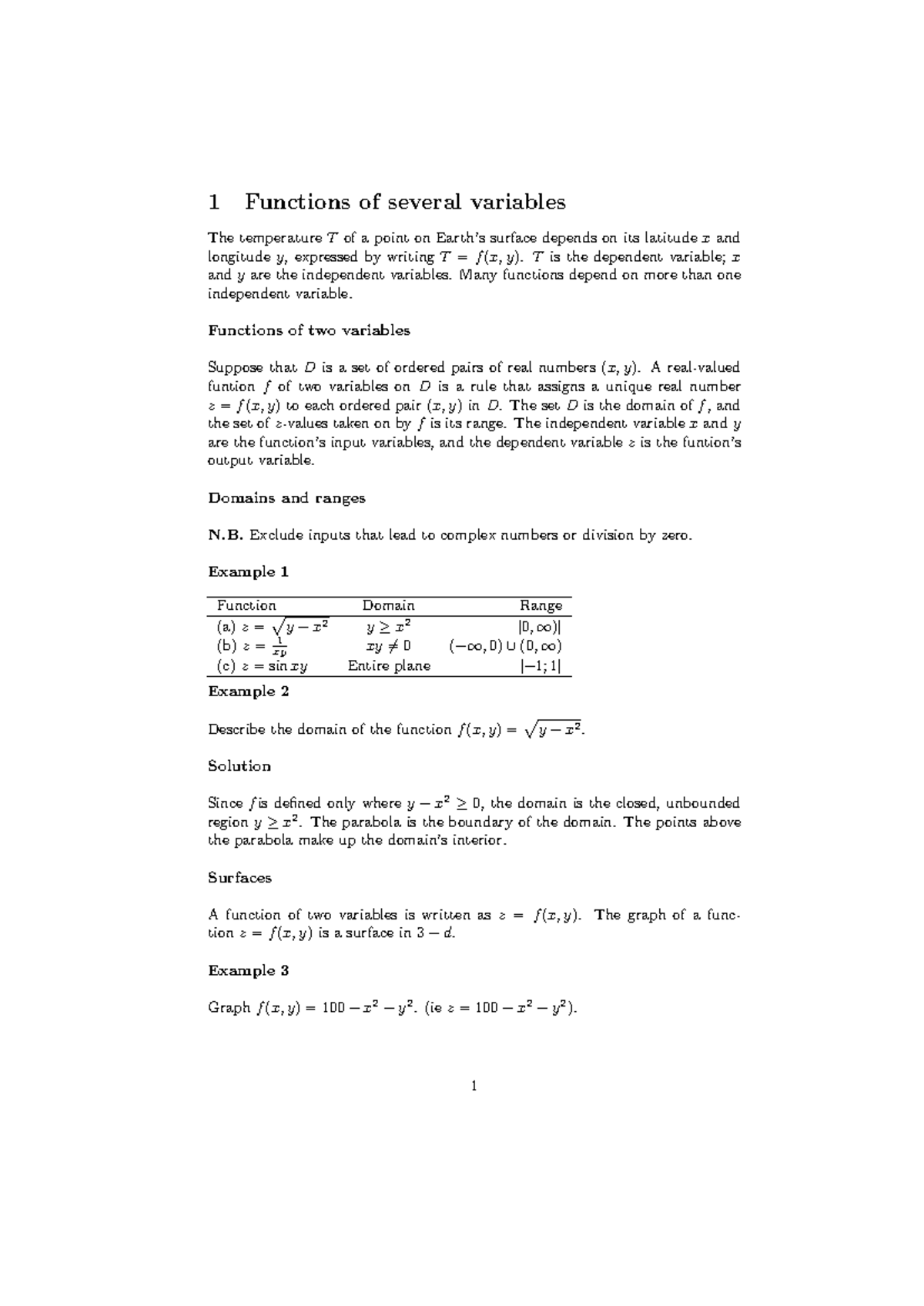 SMA 1216 lecture notes 2016 - 1 Functions of several variables The ...