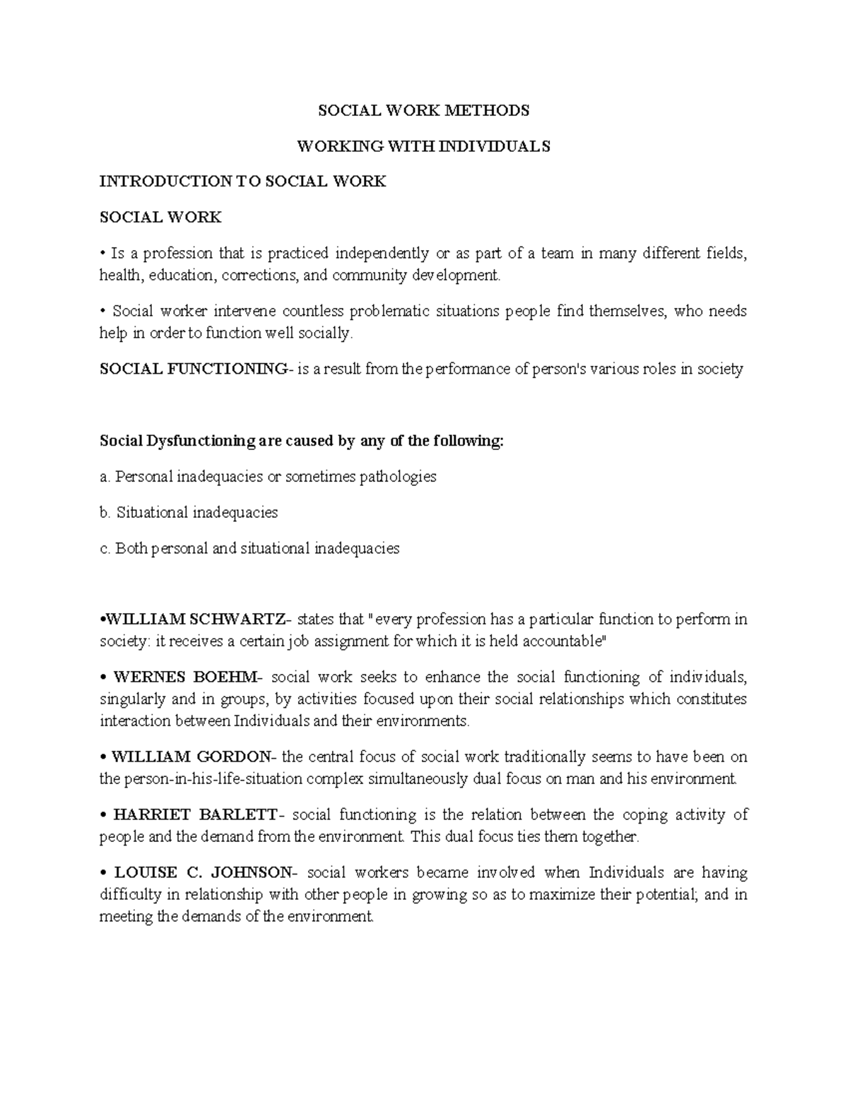 1- Working WITH Individuals - SOCIAL WORK METHODS WORKING WITH ...