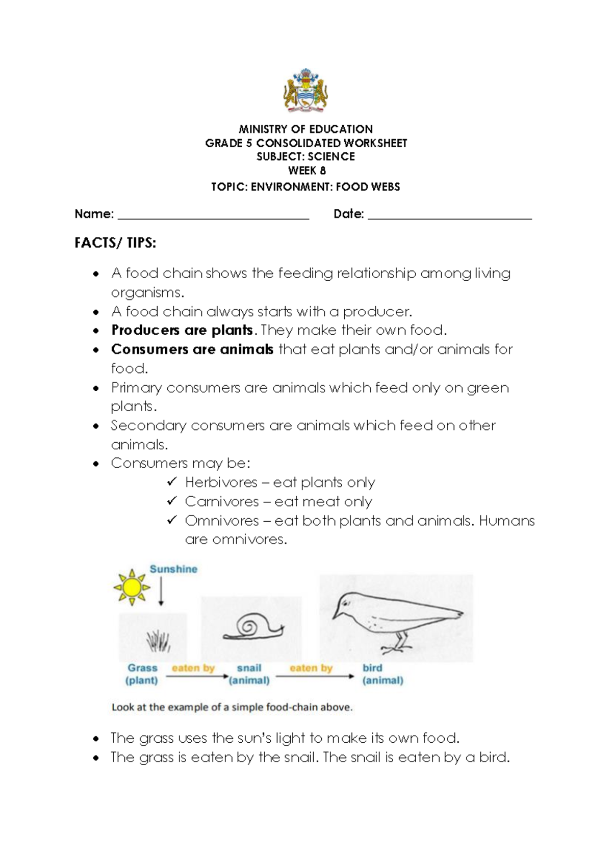 Grade 5 Science Week 8 - 2022 - consolidated worksheet - MINISTRY OF ...
