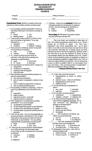 Filipino-10-Reviewer - Filipino 10 Quiz A. Pagkakakilanlan ...