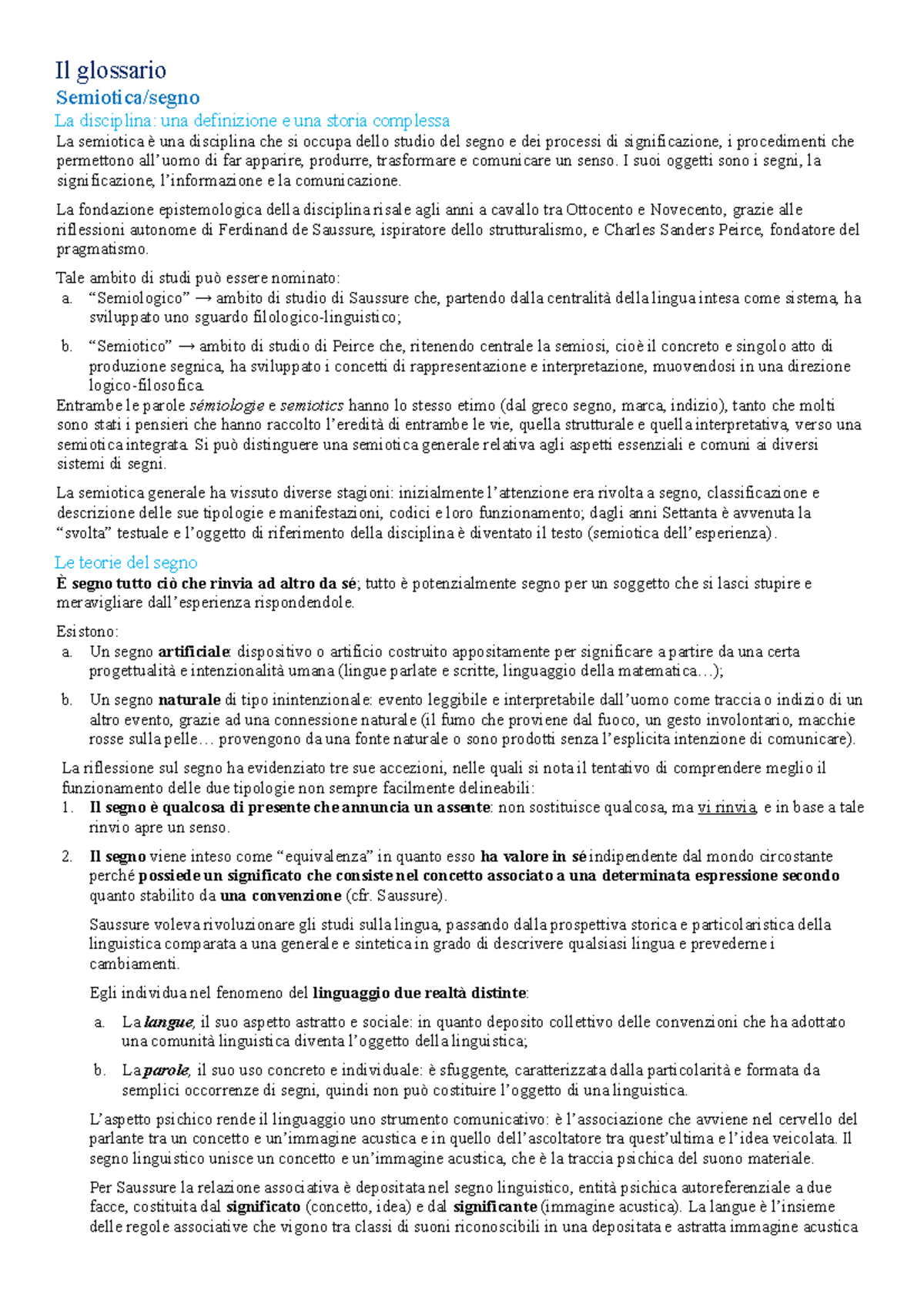 Il glossario - riassunto - Il glossario Semiotica/segno La disciplina ...