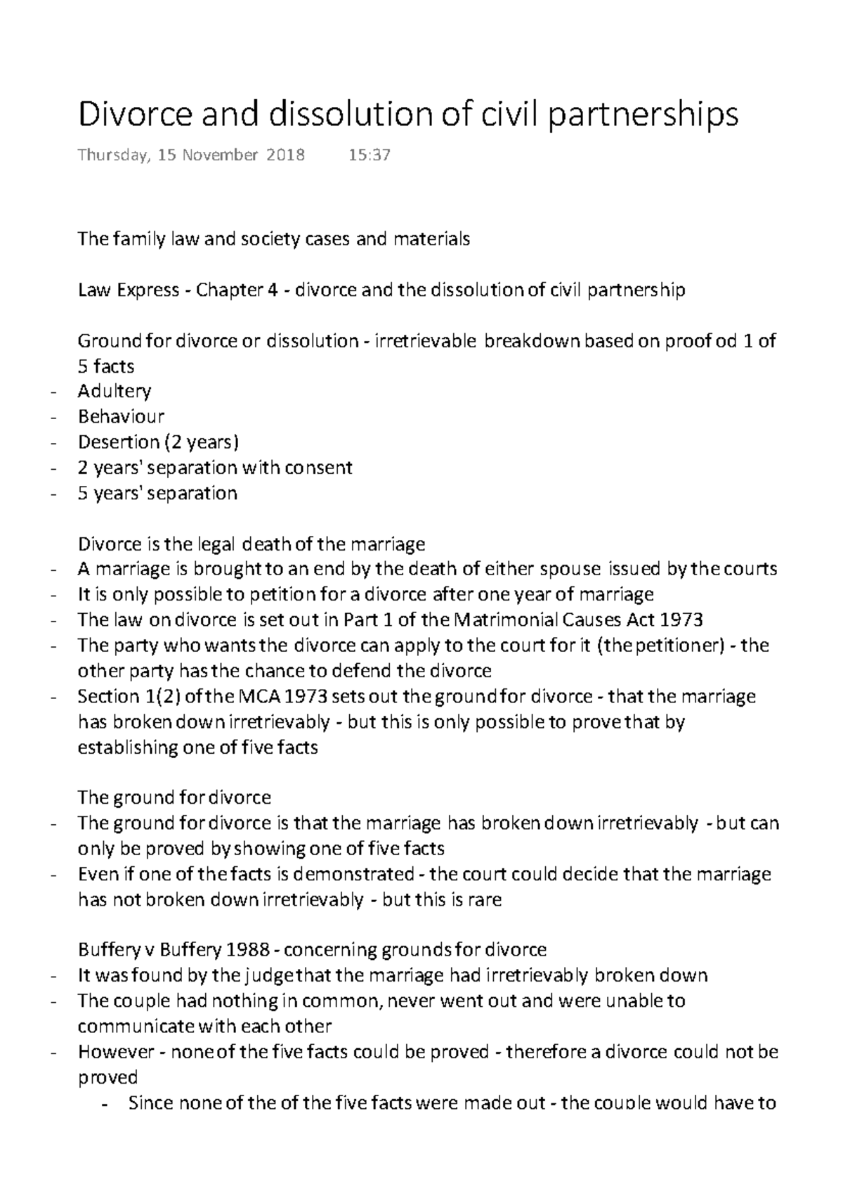 Family law lecture 5 Divorce and dissolution of civil partnerships ...