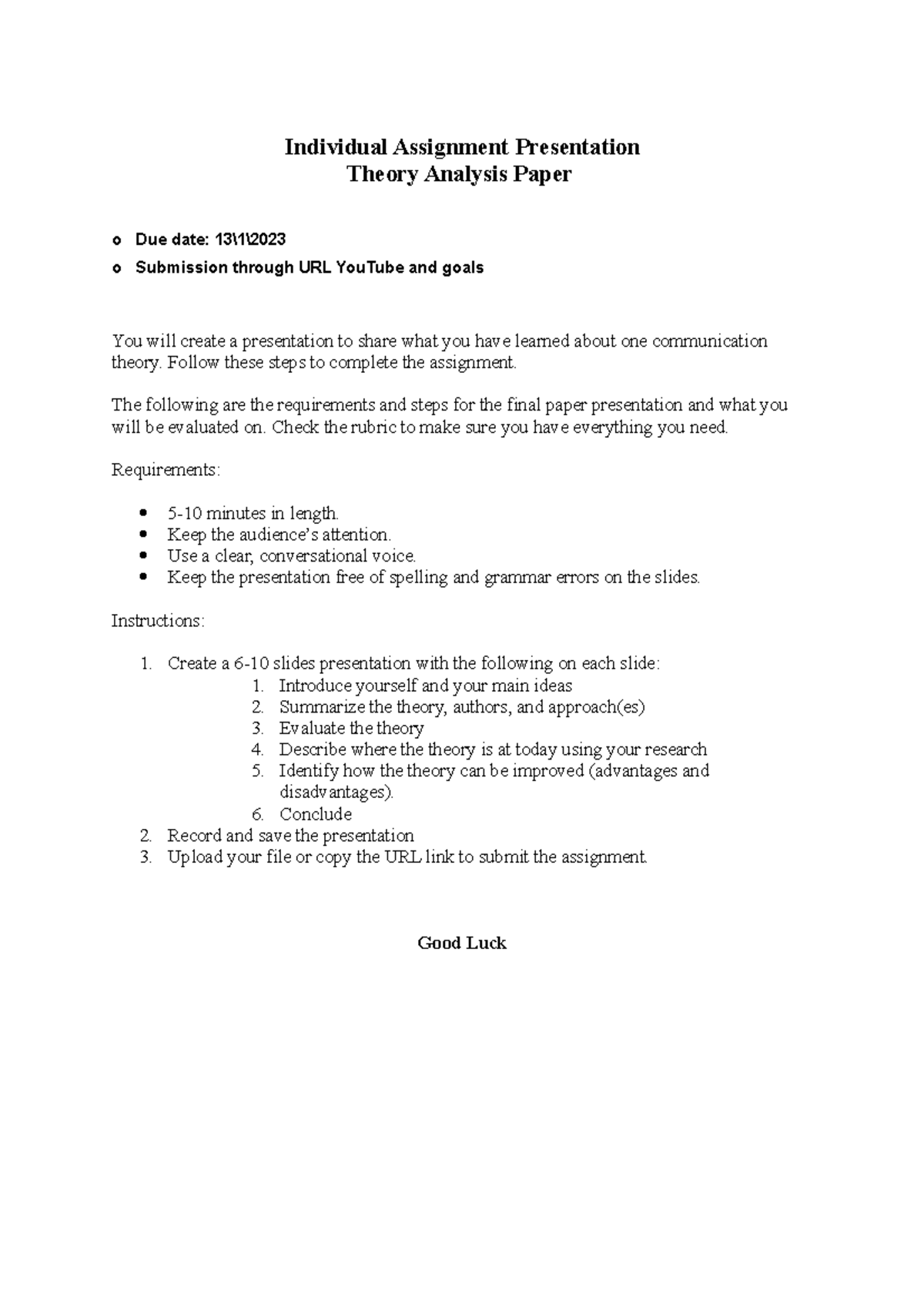 Individual assingment - Follow these steps to complete the assignment ...