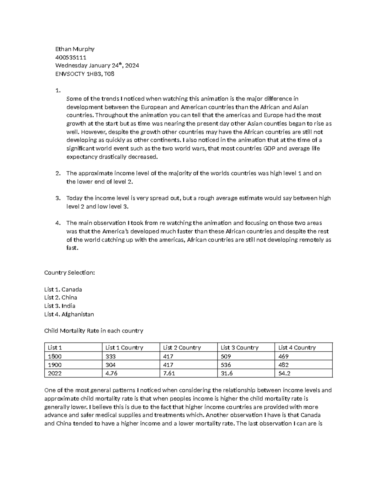 Envsocty 1HB3 tutorial 1 assignment copy - Ethan Murphy 400535111 Wednesday January 24th, 2024 ...