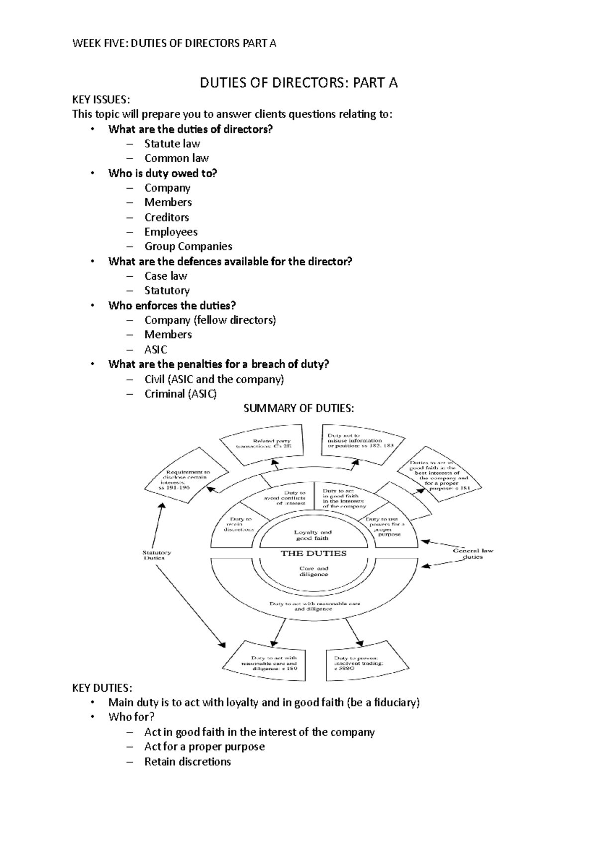 Topic 5 - Duties of Directors - DUTIES OF DIRECTORS: PART A KEY ISSUES ...