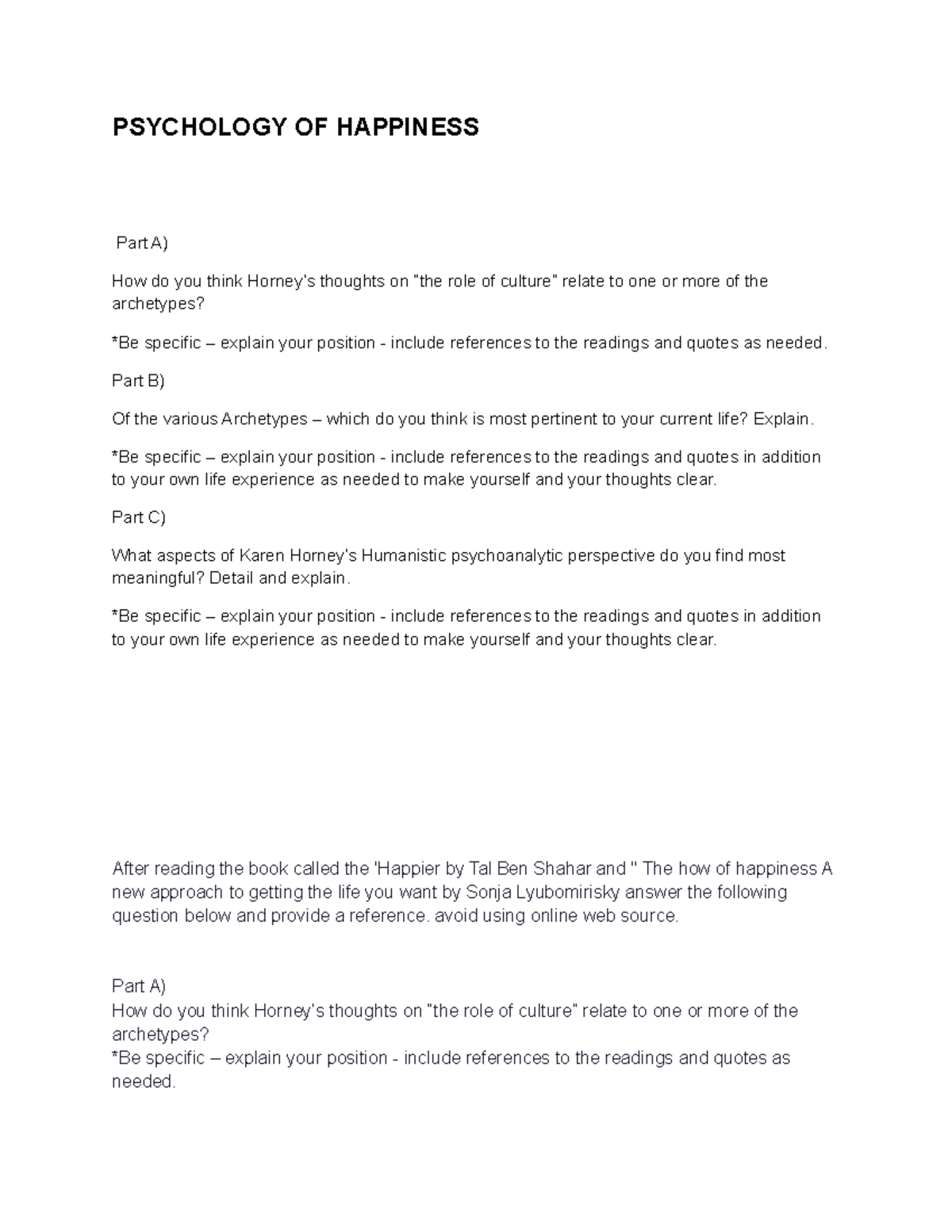 psychology of happiness - PSYCHOLOGY OF HAPPINESS Part A) How do you ...