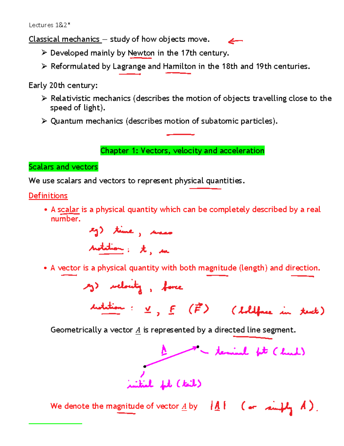 L1+2 - Scalars and vectors We use scalars and vectors to represent ...