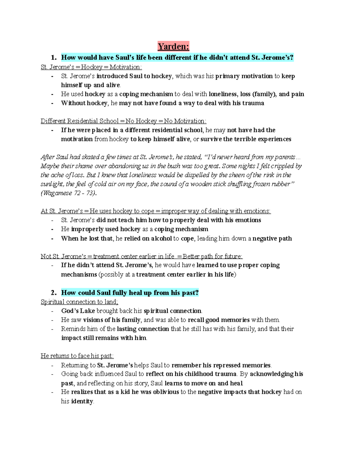 Indian Horse Book Talk Notes - Yarden: 1. How would have Saul's life ...