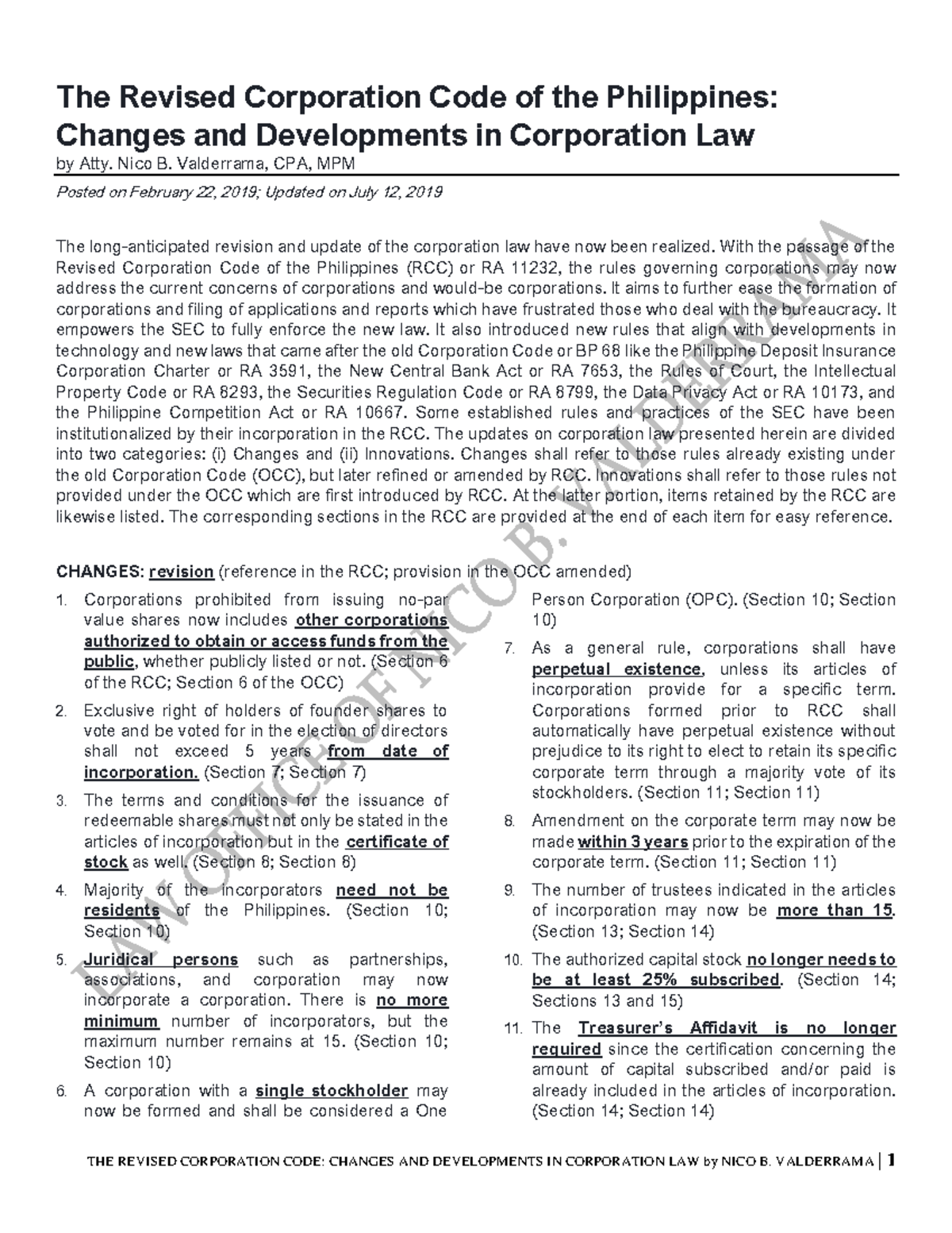 1.1 Revised Corporation Code Amendments - The Revised Corporation Code ...