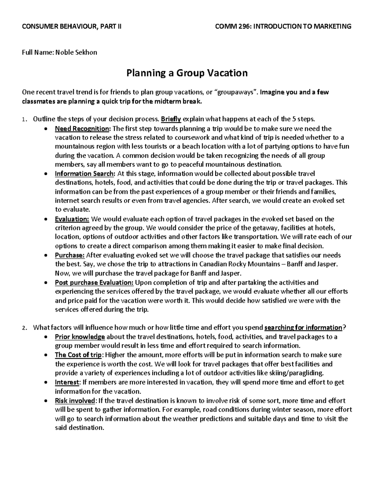 Mark1115 07 Planning Group Vacation - CONSUMER BEHAVIOUR, PART II COMM ...