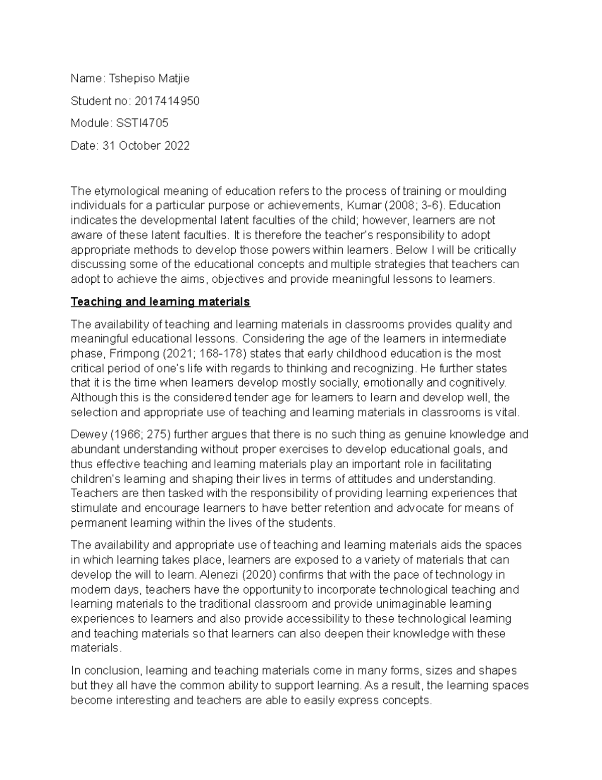 Tshepiso SSTI4705 - Name: Tshepiso Matjie Student no: 2017414950 Module ...
