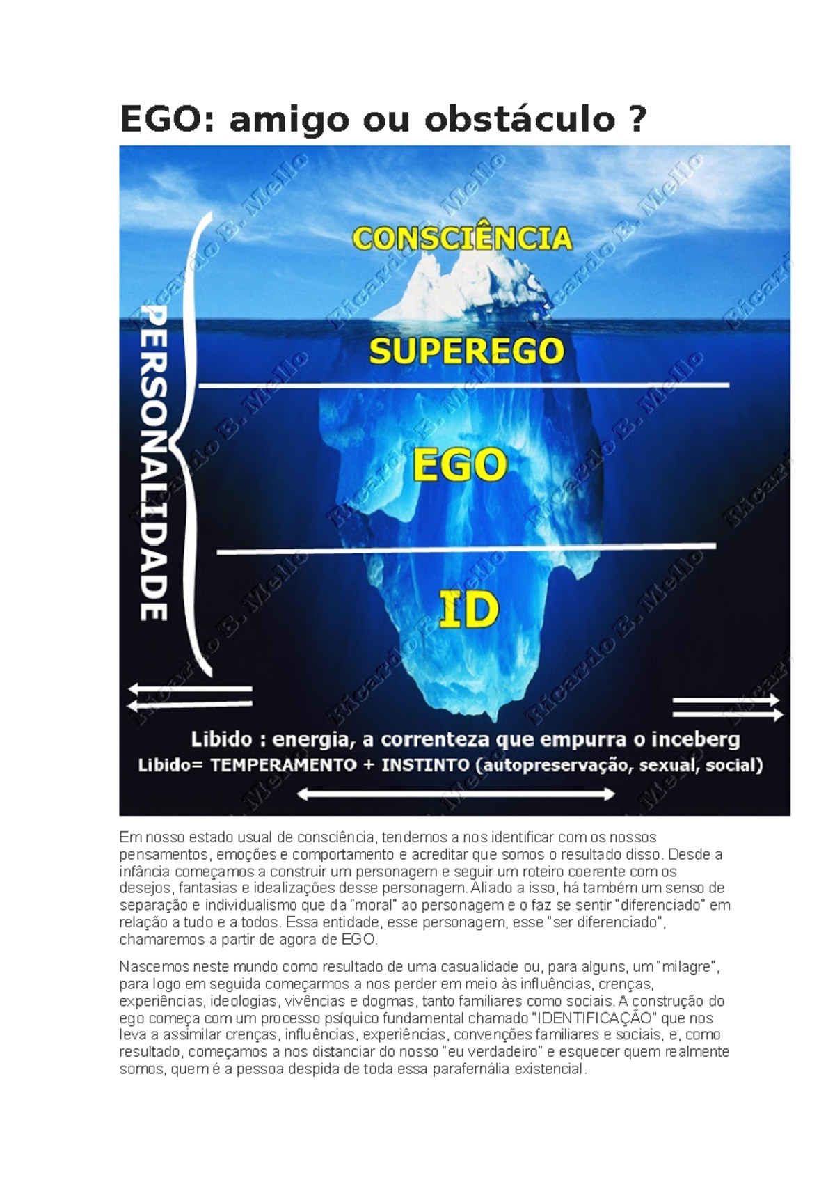 EGO - ENTENDENDO O EGO - EGO: amigo ou obstáculo? Em nosso estado usual ...