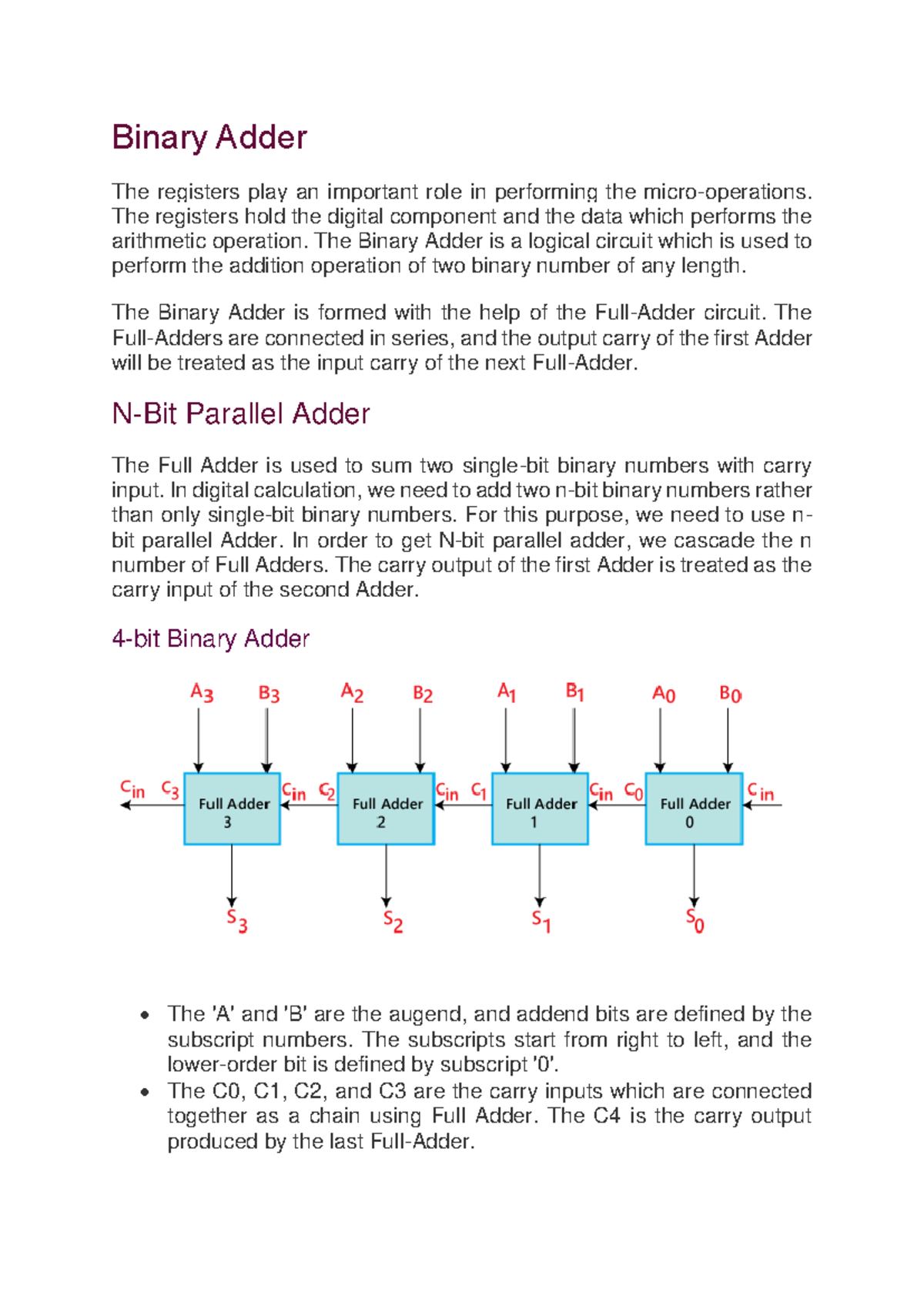 Binary Adder - Binary Adder The registers play an important role in ...