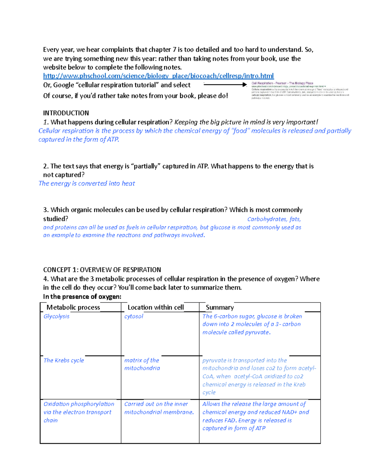 Cellular respiration student notes bio 101 - Every year, we hear ...