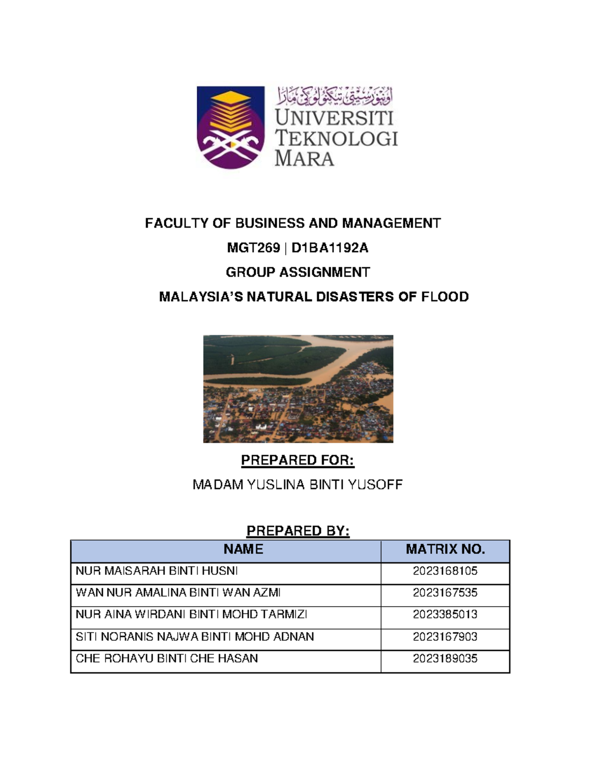 MGT269 assignments 1 - FACULTY OF BUSINESS AND MANAGEMENT MGT269 ...
