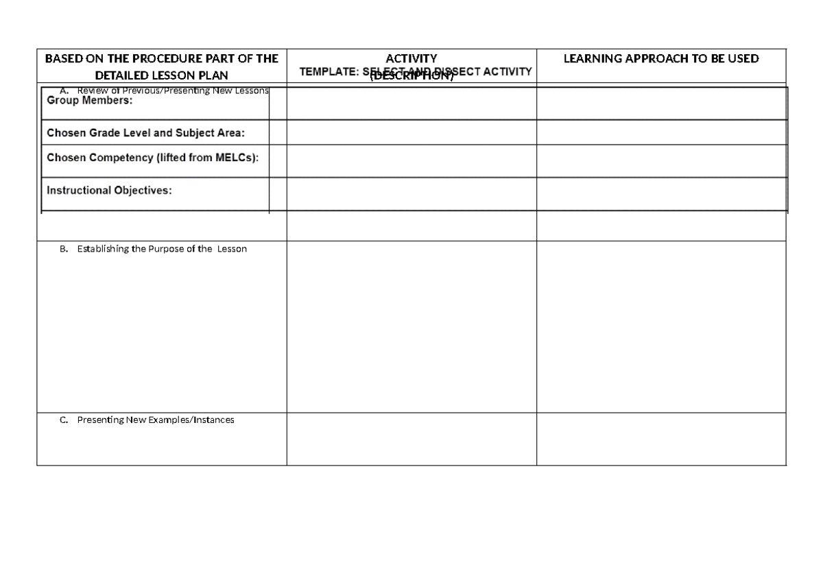 Select AND Dissect Activity - BASED ON THE PROCEDURE PART OF THE ...