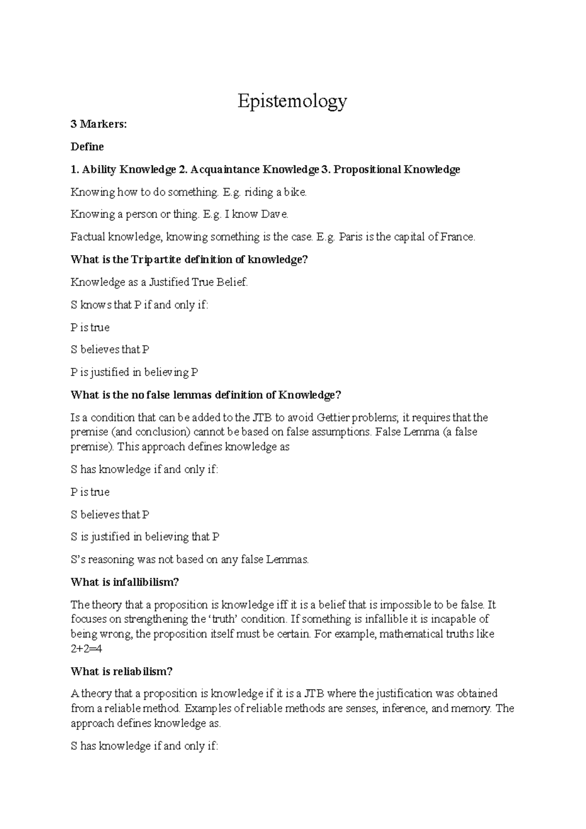 Epistemology - Acquaintance Knowledge 3. Propositional Knowledge ...