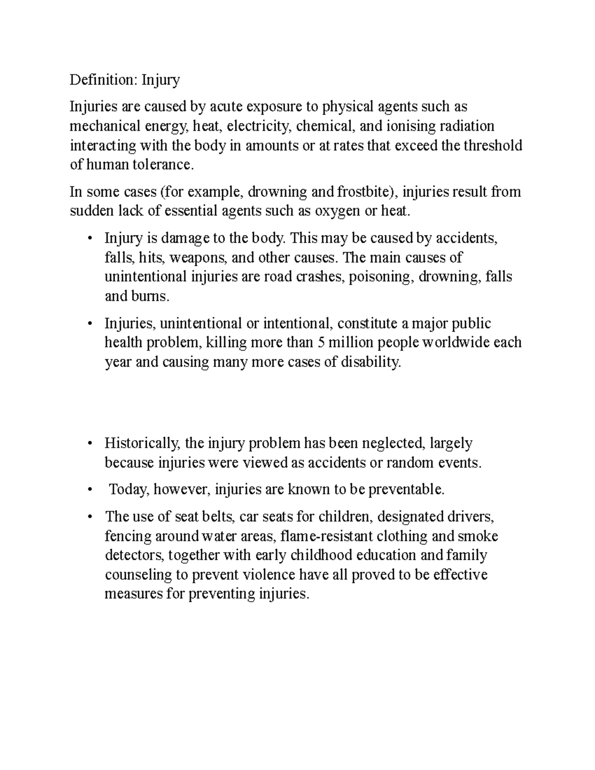 Definition to injury - Definition: Injury Injuries are caused by acute ...